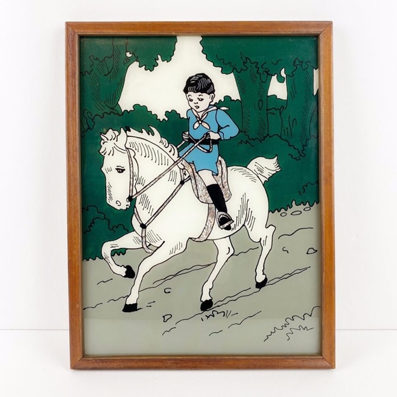 Vintage | Art | Vintage Boy On Horse Reverse Painted Glass Foil Wall ...